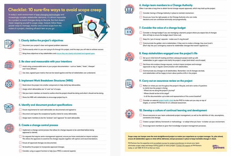 Checklist: 10 sure-fire ways to avoid scope creep - PM Partners